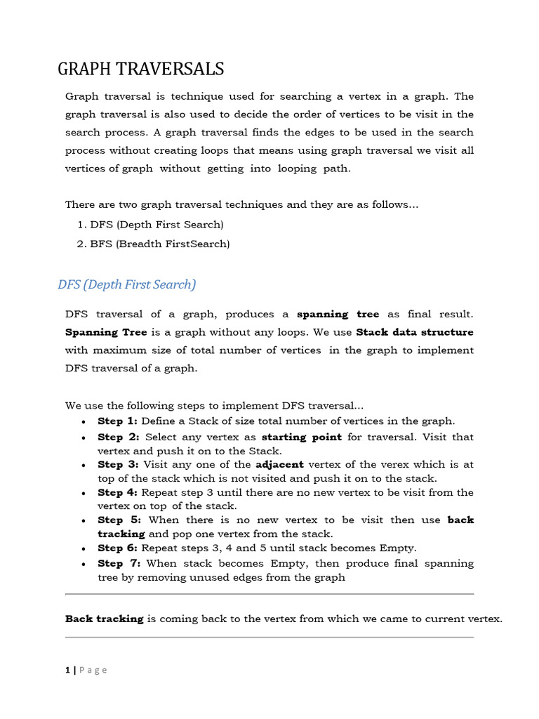 Week7 Graph Traversals | PDF | Vertex (Graph Theory) | Mathematical Relations