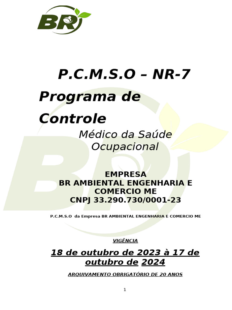 Pcmso - Modelo | PDF | Epidemiologia | Fator de risco