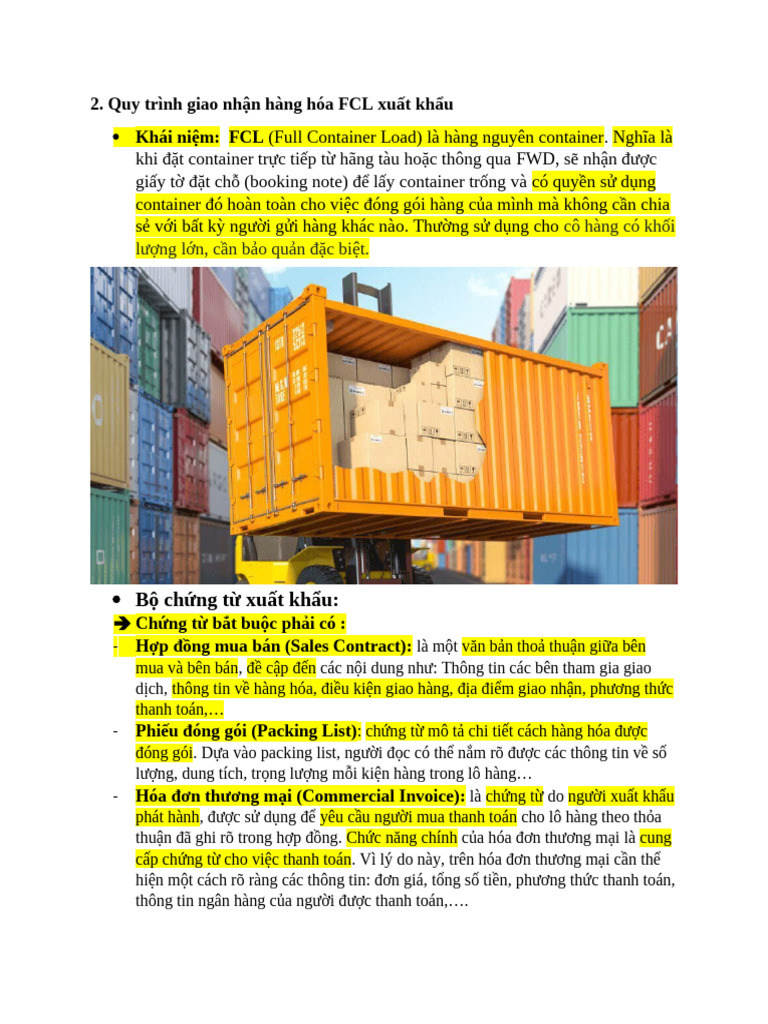 2. Quy Trình Xuất Khẩu Hàng FCL | PDF