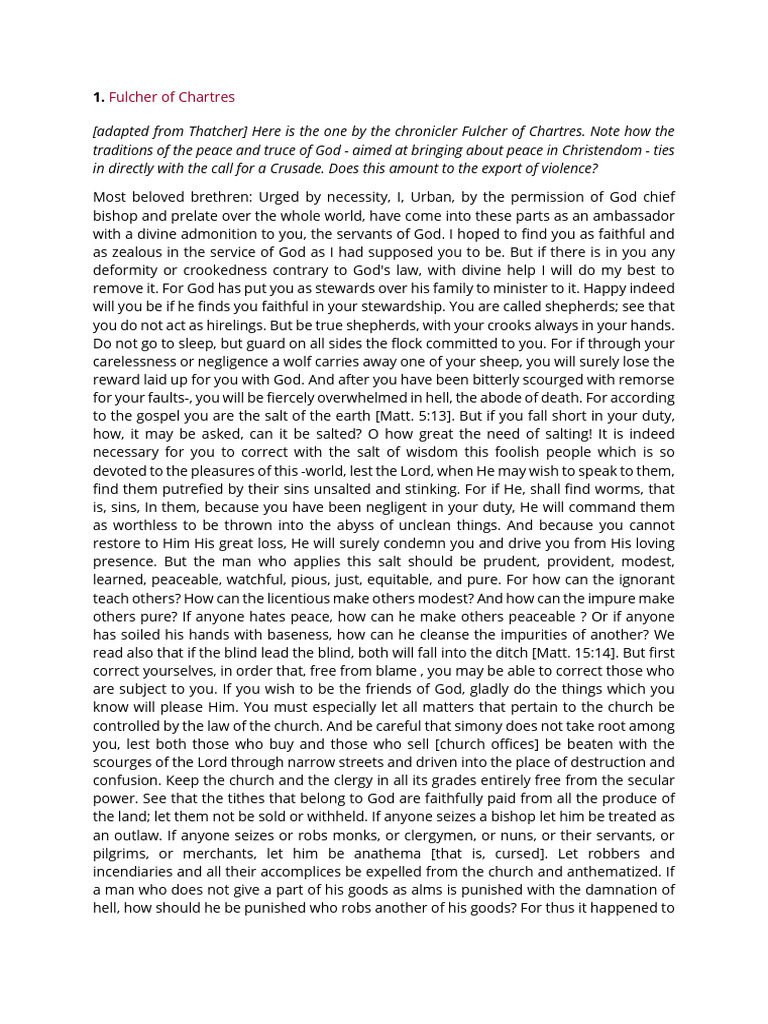 Week 4 - Speech pope Urbanus II in Clermont text | PDF | Jesus