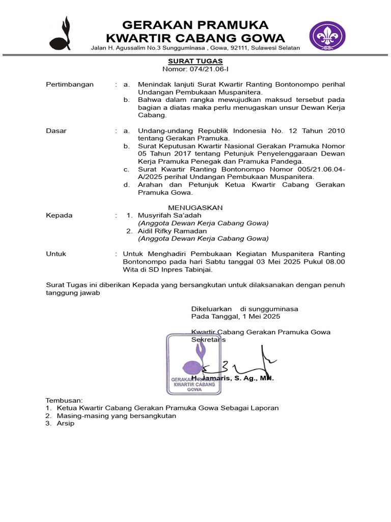 74. Surat Tugas Mupanitera Bontonompo | PDF