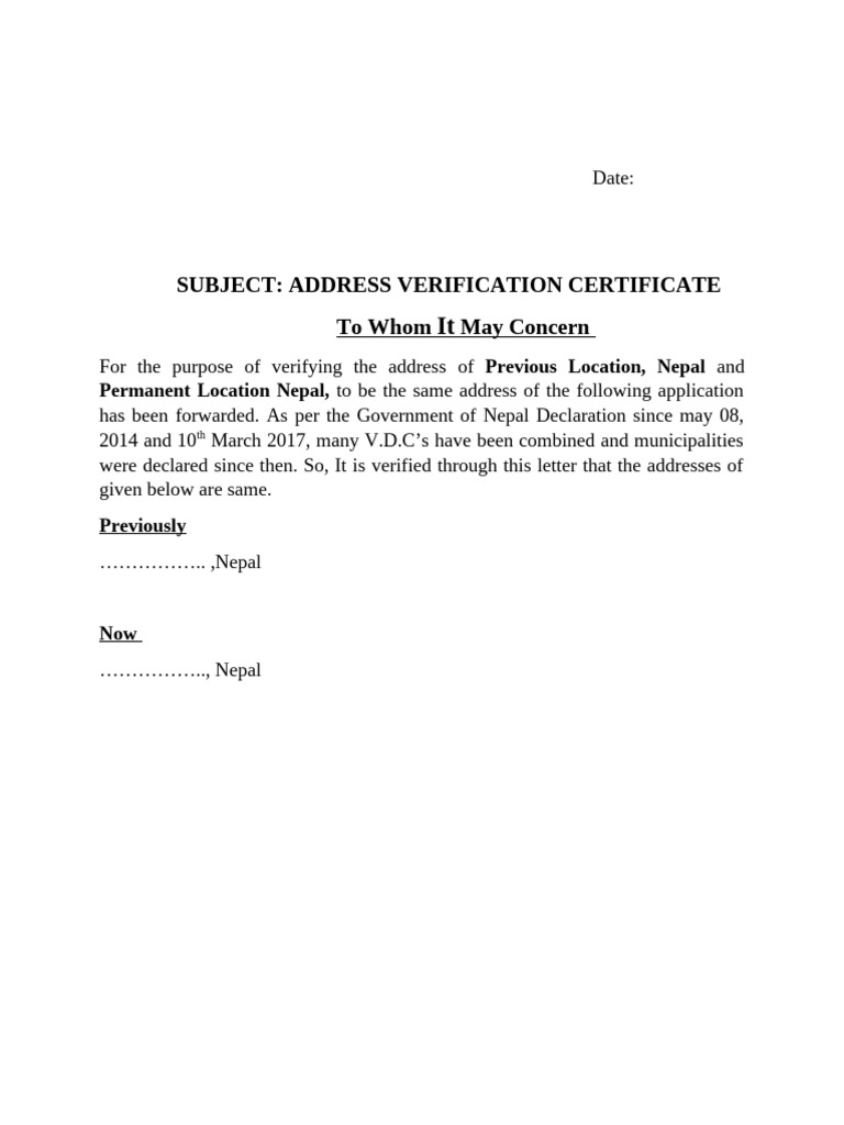 Address Verification Certificate Nepal | PDF