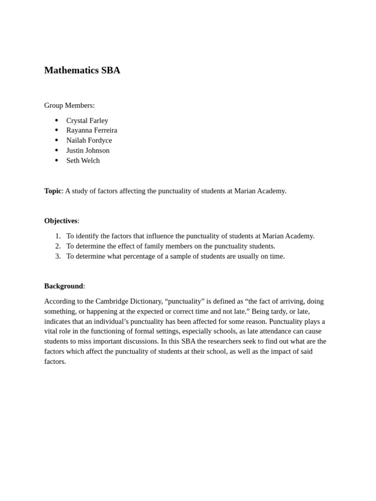 Mathematics SBA With Questionnaire | PDF