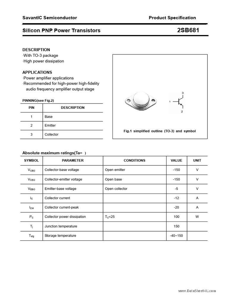 2sb681 - Savantic PNP Cce Sa7000 2025 | PDF | Bipolar Junction Transistor | Semiconductors