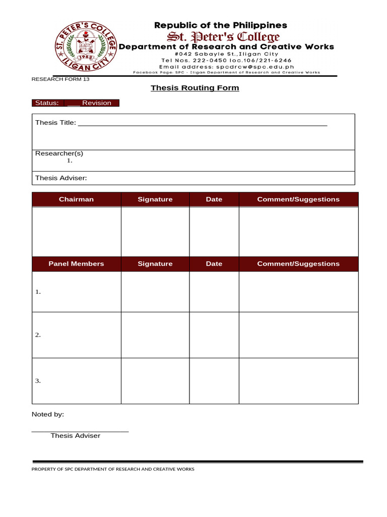 RESEARCH FORM 13 Thesis Routing Form | PDF
