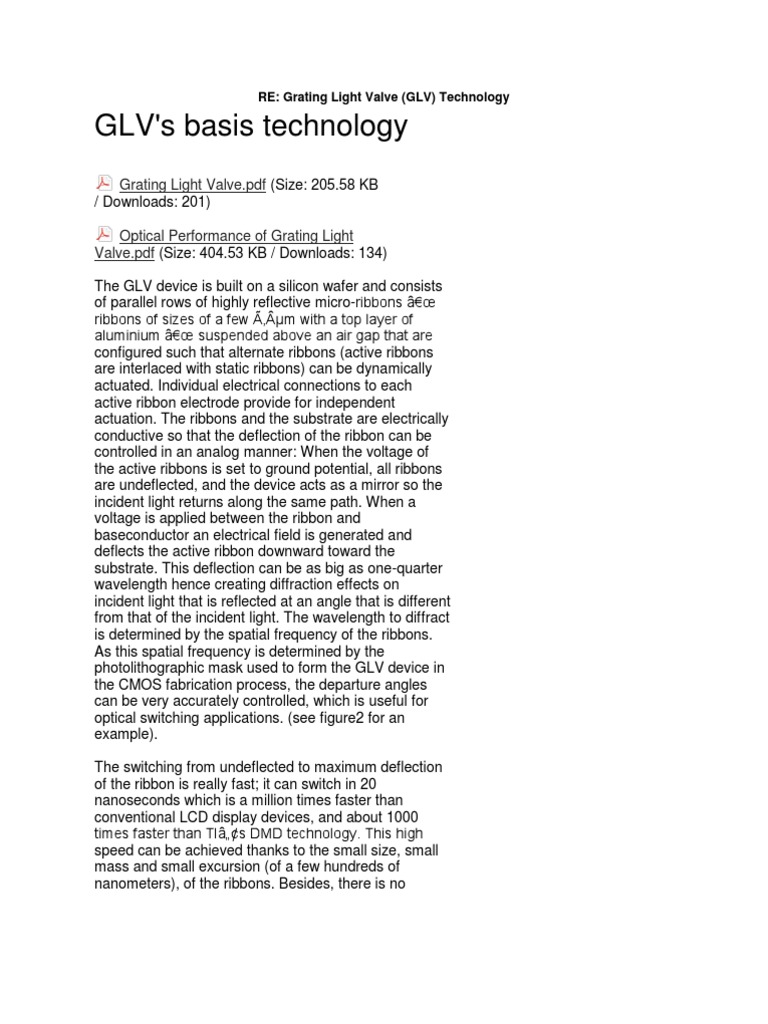 GLV's Basis Technology: Grating Light Valve PDF | PDF | Equipment ...