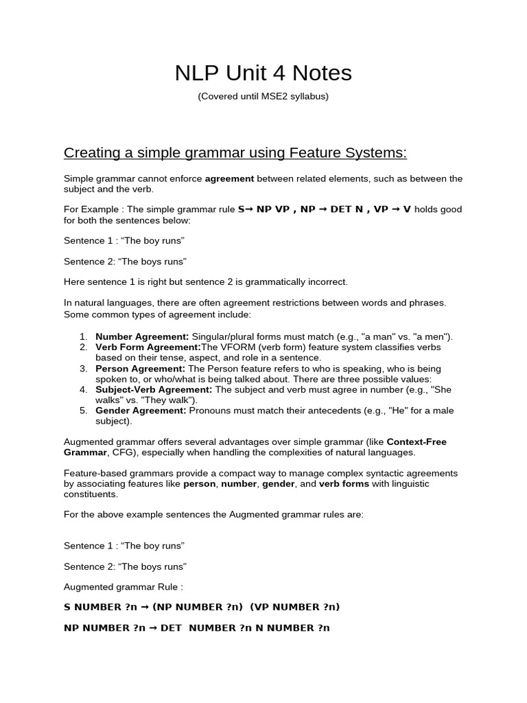 NLP Unit 4 Notes Part A | PDF | Grammatical Number | Verb