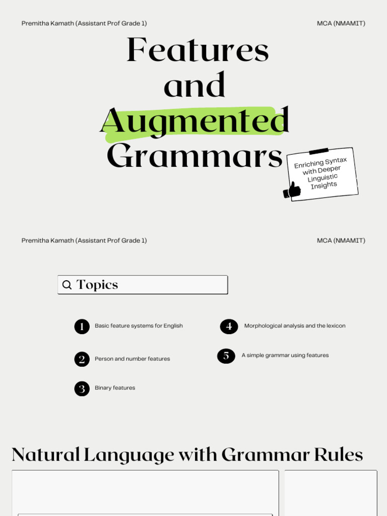 Features and Augmented Grammars | PDF | Grammatical Number | Subject ...