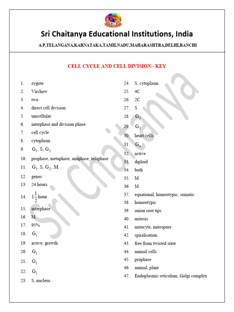Botany - Cell Cycle and Cell Division Key | PDF | Meiosis | Mitosis