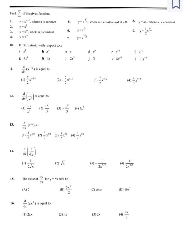 Assignment On Differentiation | PDF