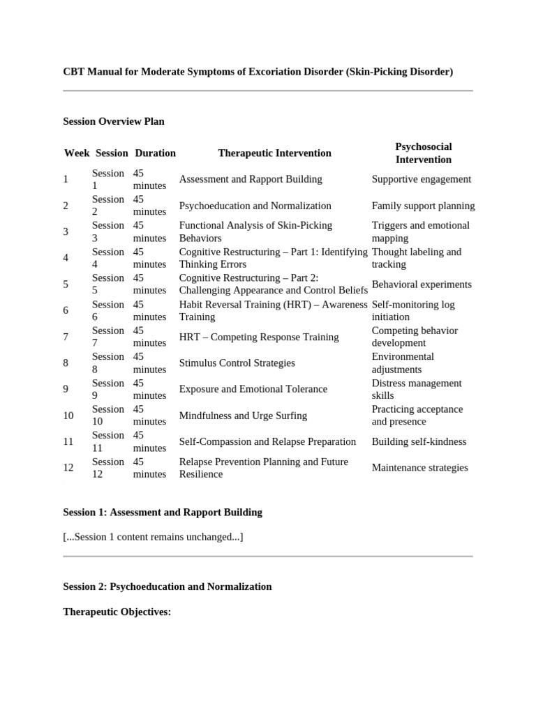 CBT Manual For Moderate Symptoms of Excoriation Disorder | PDF ...