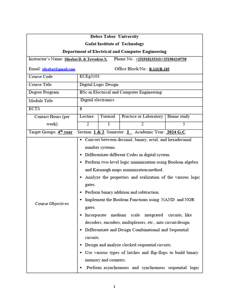 Syllabus For Digital Logic Design | PDF | Logic Gate | Digital Electronics