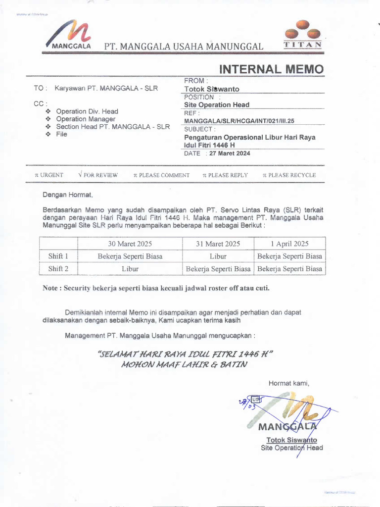 MEMO HARI RAYA IDUL FITRI 1446 H THN 2025 | PDF