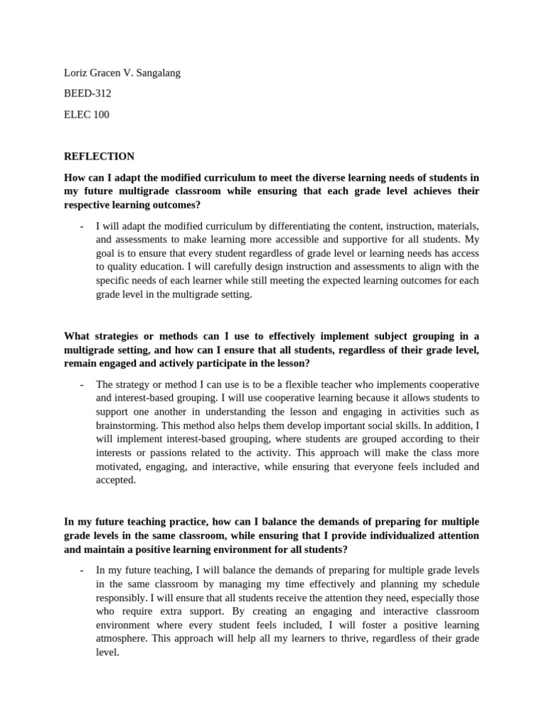 Reflection Elec100 - Modified Curriculum | PDF | Learning | Curriculum