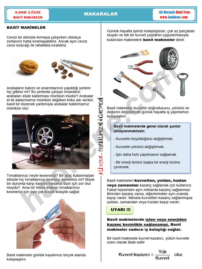 8.sinif 5.unite Basit Makineler Konu Anlatimi 36225 | PDF