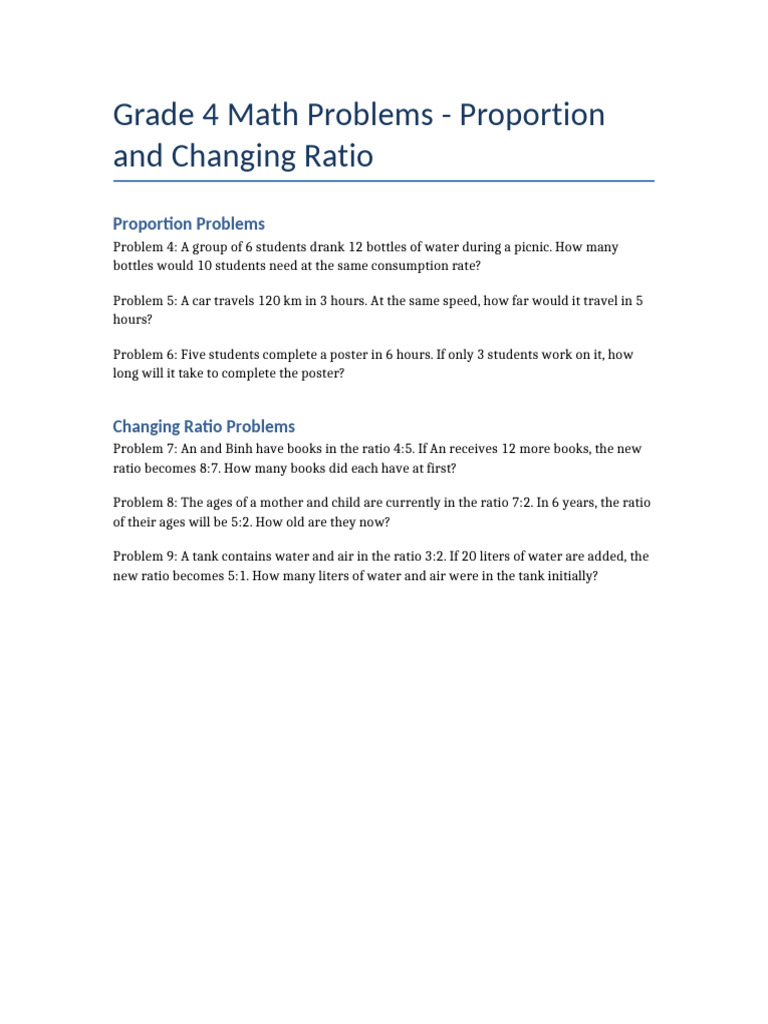 Proportion and Changing Ratio Problems Grade 4 | PDF
