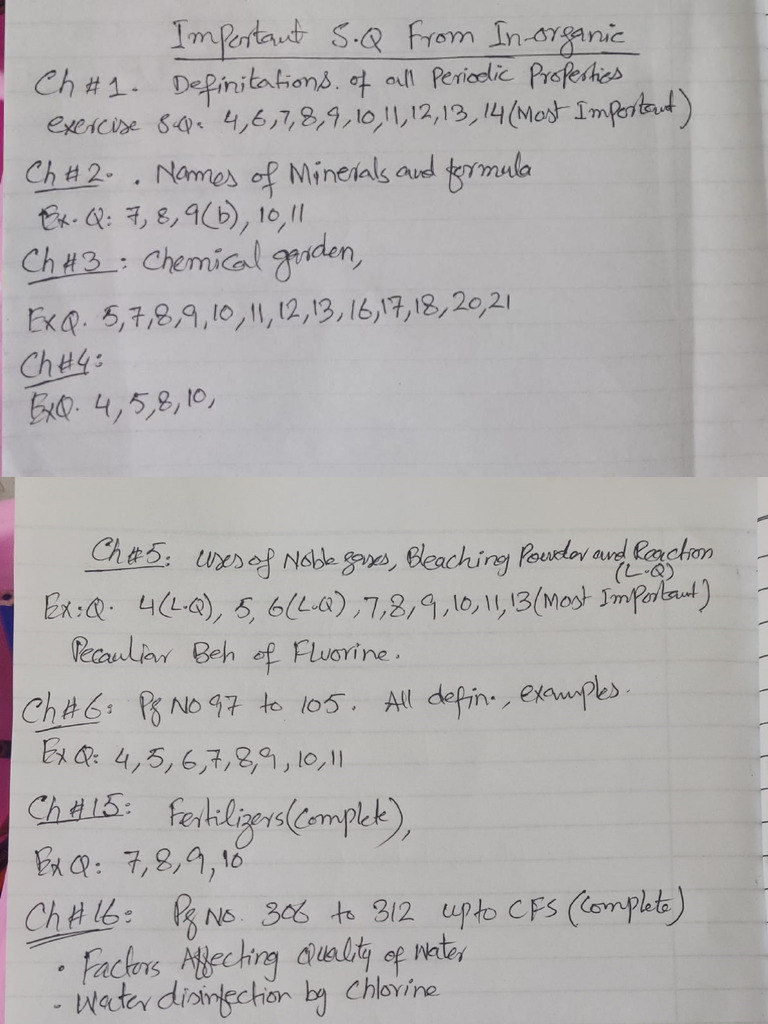 2nd Year Chemistry Inorganic Imp Short Questions | PDF