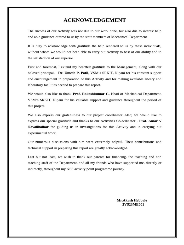Acknowledgment of Support for Project | PDF