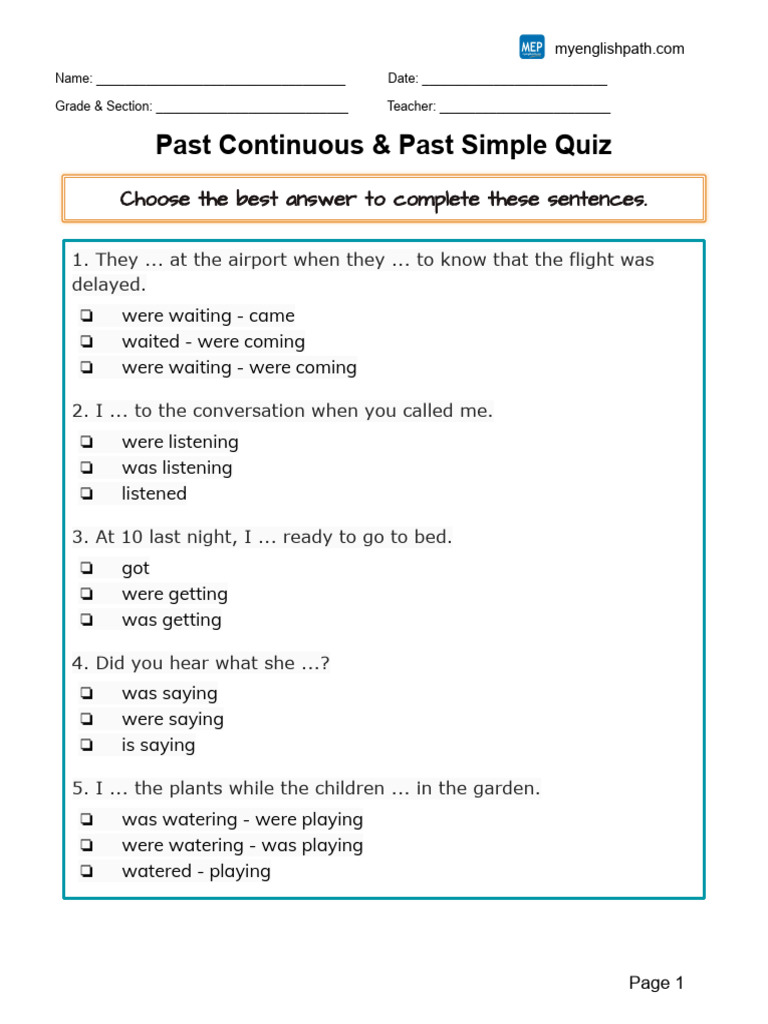 Past Continuous Past Simple Quiz AK | PDF
