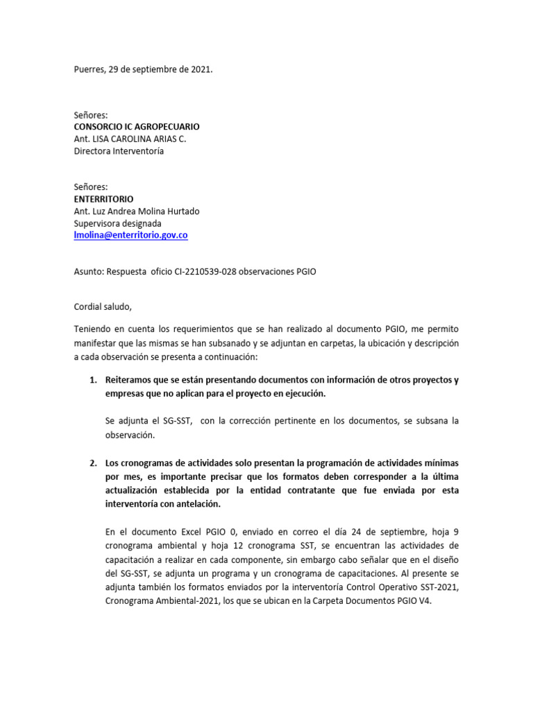 Respuesta a Observaciones del PGIO | PDF | Consorcio