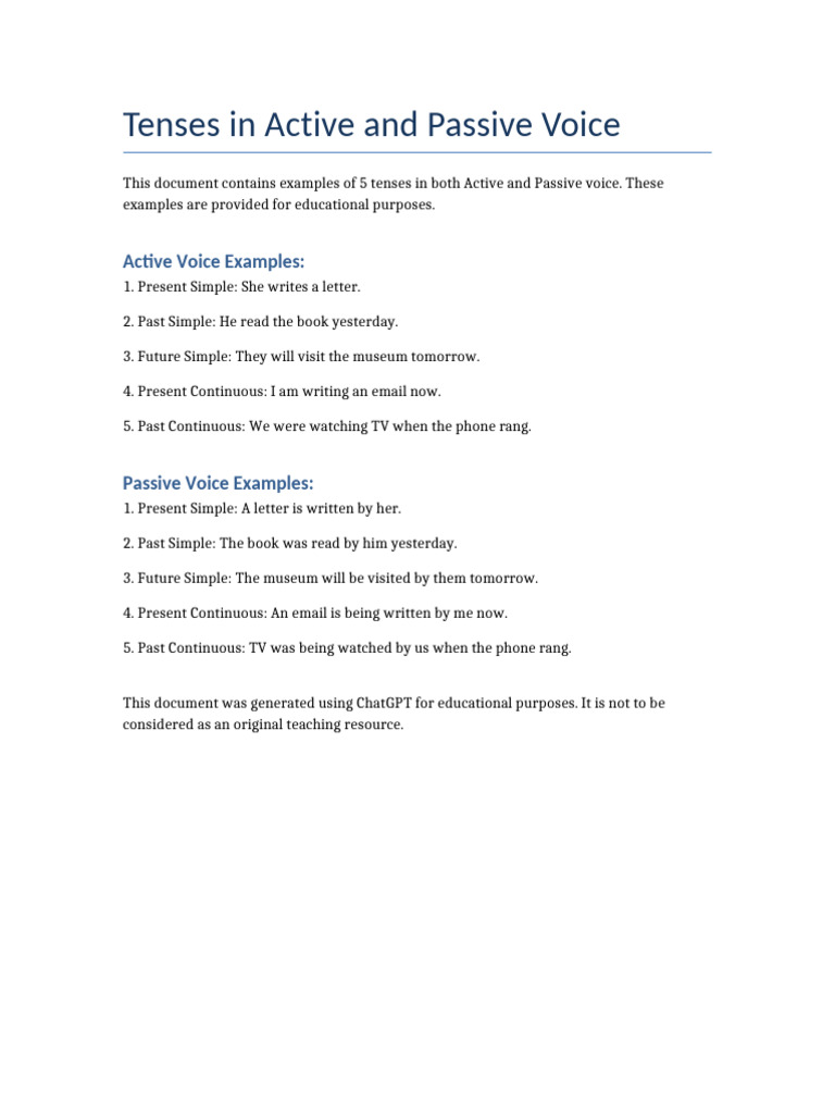 Tenses Active Passive Voice | PDF