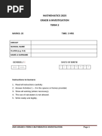 Grade 6 Mathematics Investigation Term 2 2022 - K | PDF