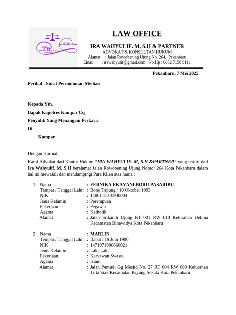 Surat Permohonan Mediasi | PDF