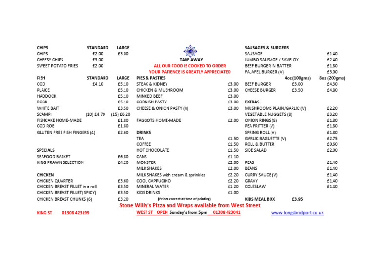 2018 3 King Street Take Away Menu | PDF | Hamburgers | French Fries