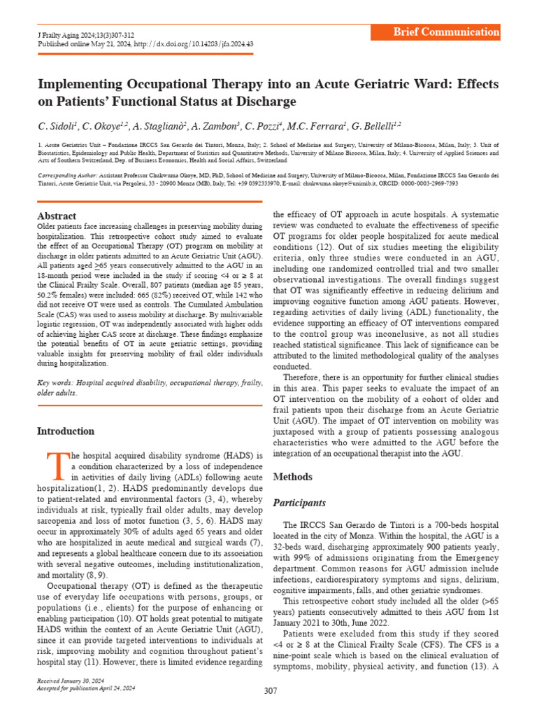 Implementing Occupational Therapy Into An Acute Ge | PDF | Geriatrics ...