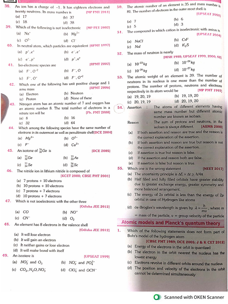Structure of Atom Entrance-1 | PDF