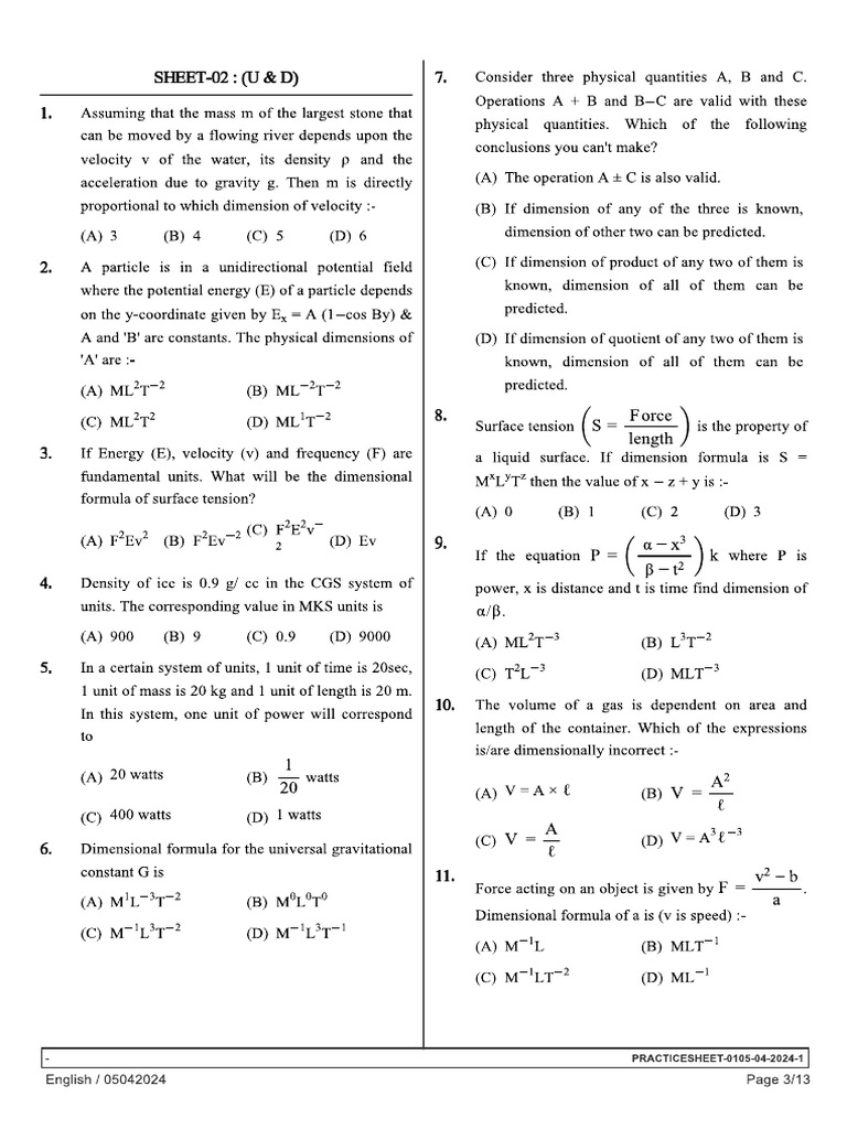 Sc-Practice Sheet-2 (U&d) | PDF