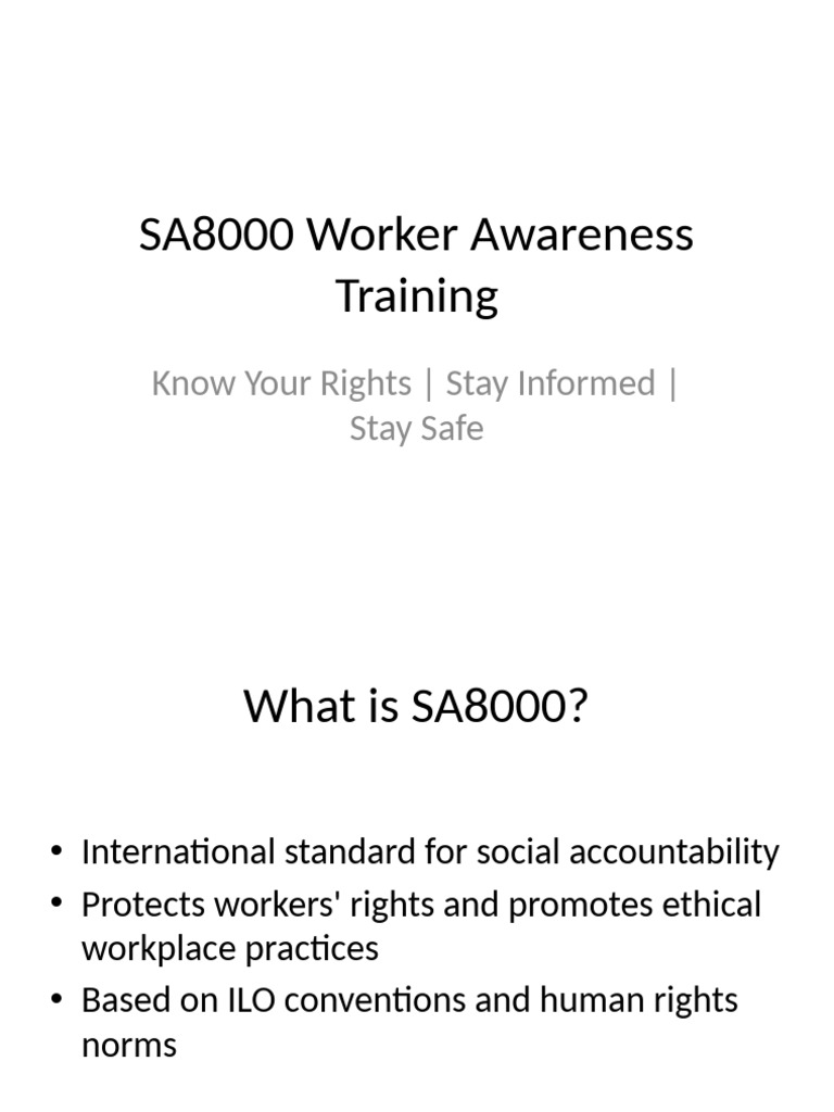 SA8000 Worker Awareness Training Presentation | PDF