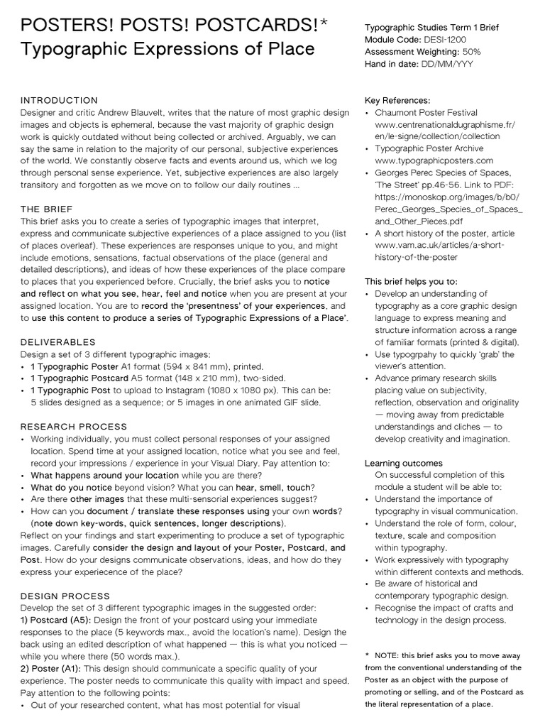 Posters-Posts-Postcards_Term 1 Brief_online | PDF | Typography ...