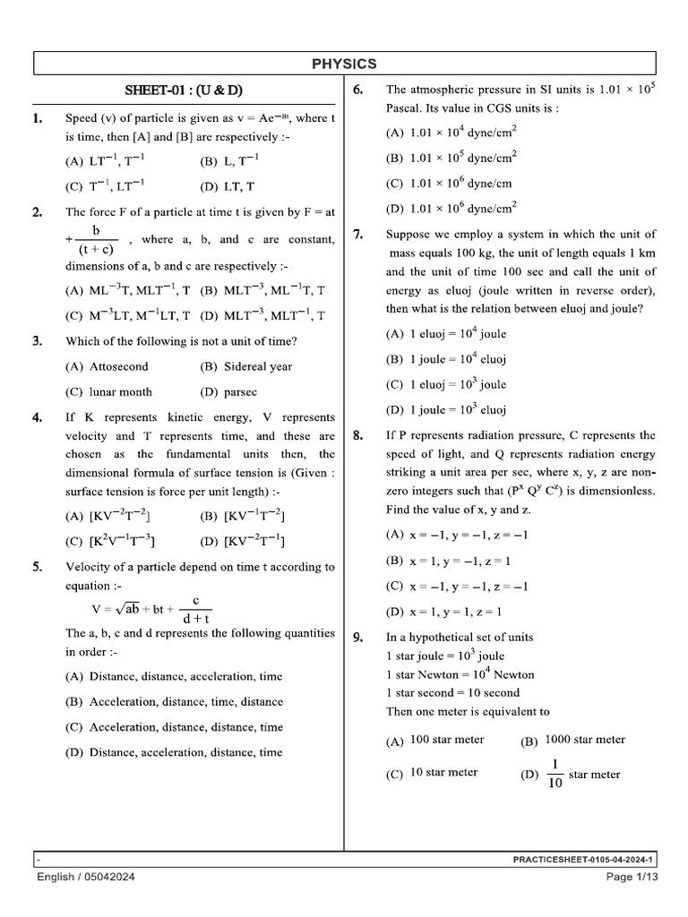 Sc-Practice Sheet-1 (U&d) | PDF