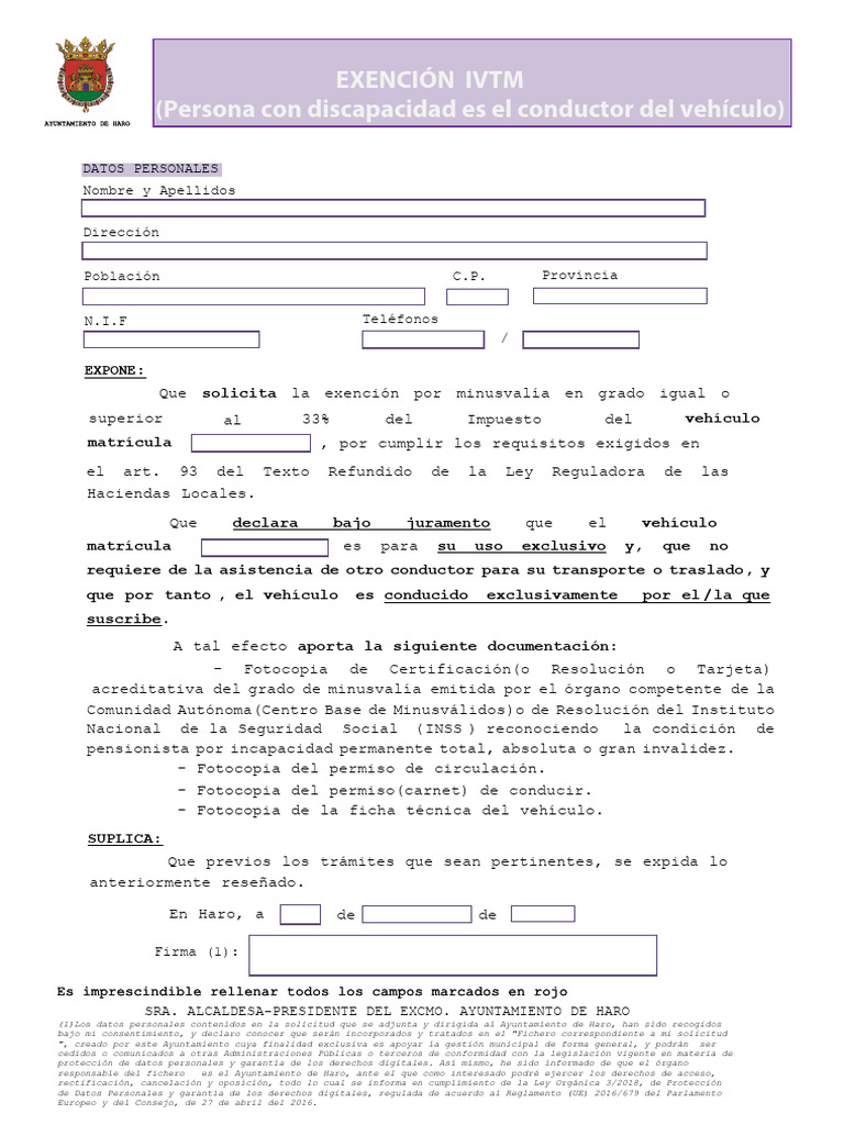 exención IVTM (Conductor Vehiculo) Valida | PDF | Derechos digitales | Invalidez