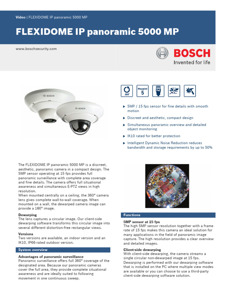 Bosch - Câmera - Flexidome IP Panoramic 5000 MP - NUC - 52051 - Data ...