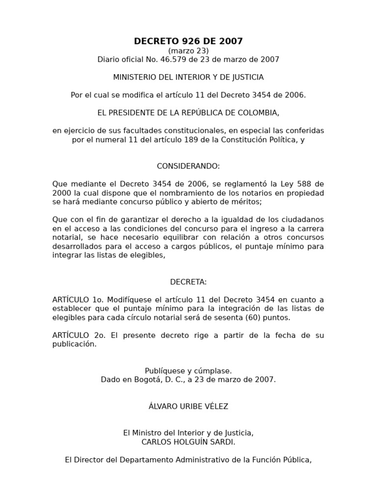 Decreto 926 de 2007 | PDF