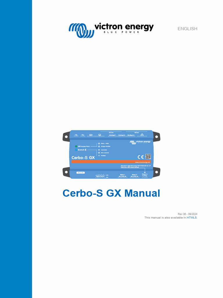 140558-CCGX Venus GX Cerbo GX Cerbo-S GX Manual-Pdf-En | PDF | Usb | Battery Charger