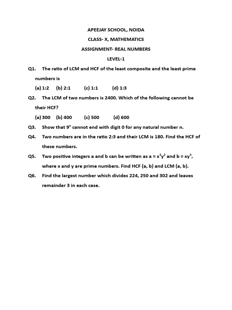 Assignment On Real Numbers-Level-1 | PDF