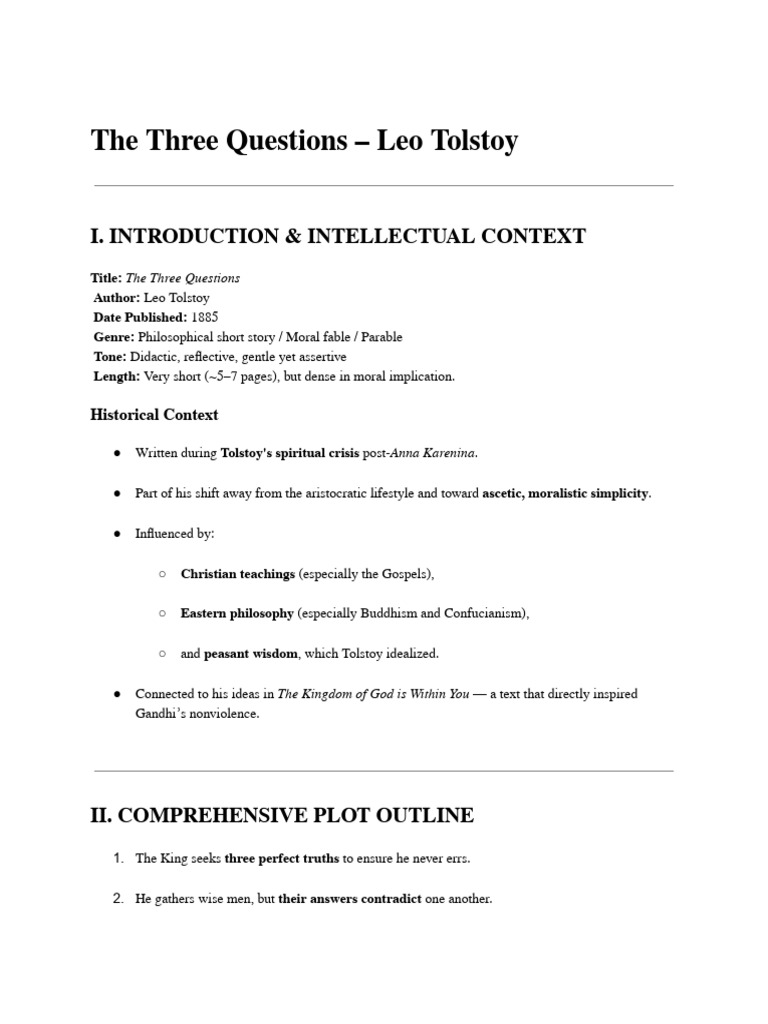 The Three Questions - Leo Tolstoy | PDF | Leo Tolstoy