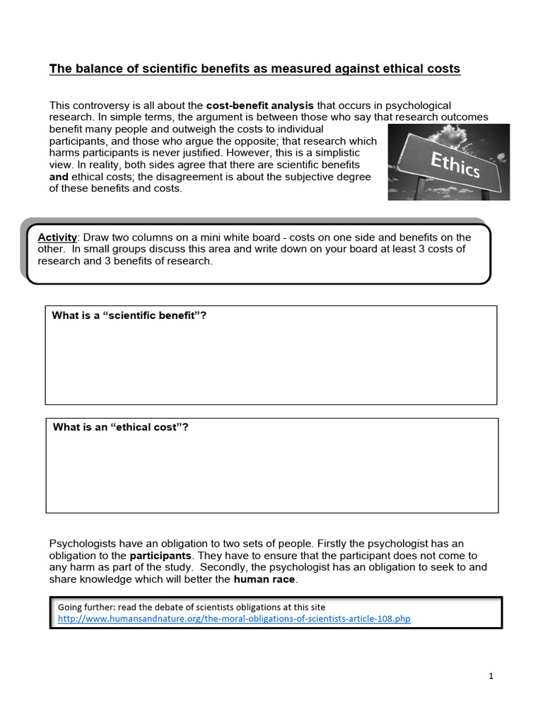 Handout Scientific Benefits Against Ethical Costs | PDF | Psychology ...