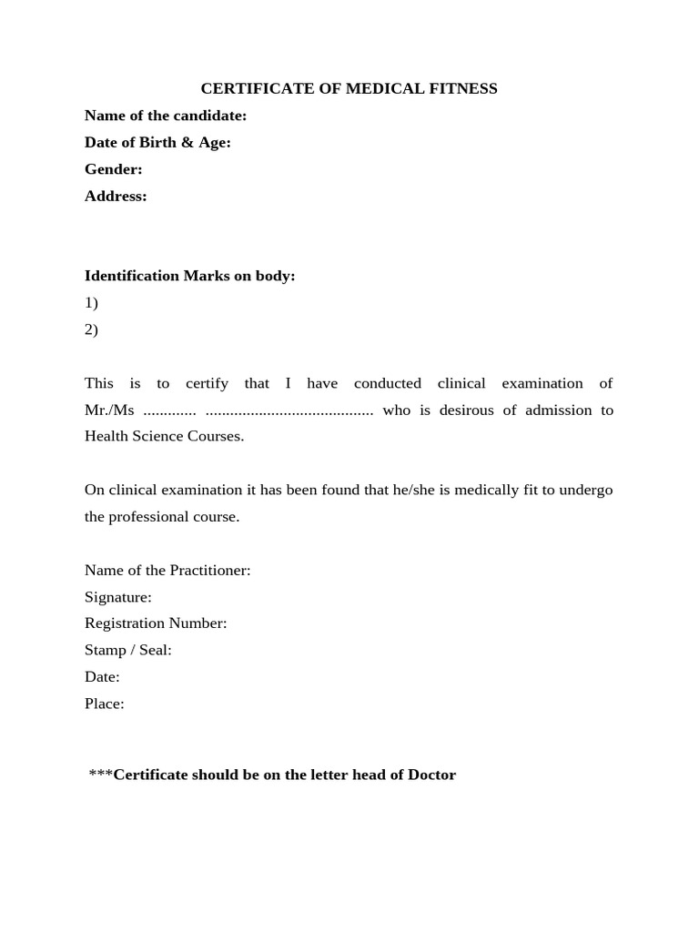 6 Medical Fitness Certificate Format 270122 | PDF