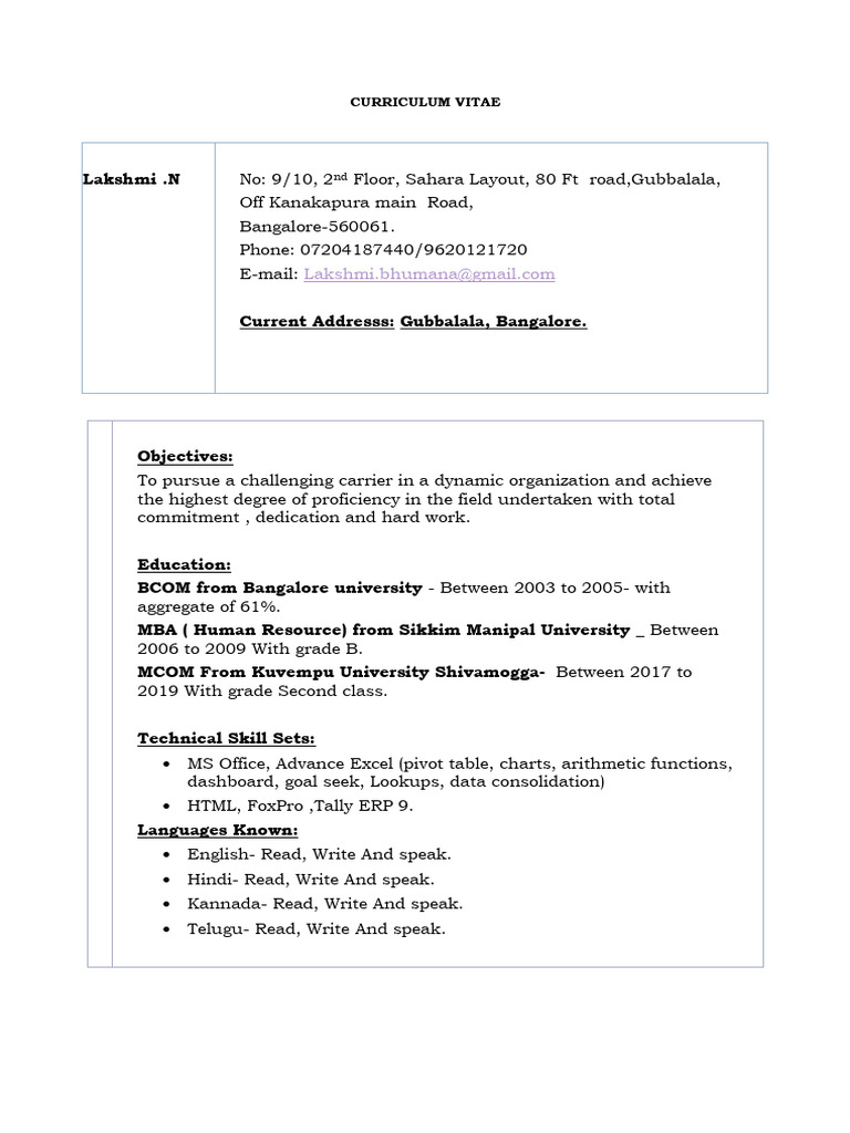 Lakshmi N's Professional CV | PDF