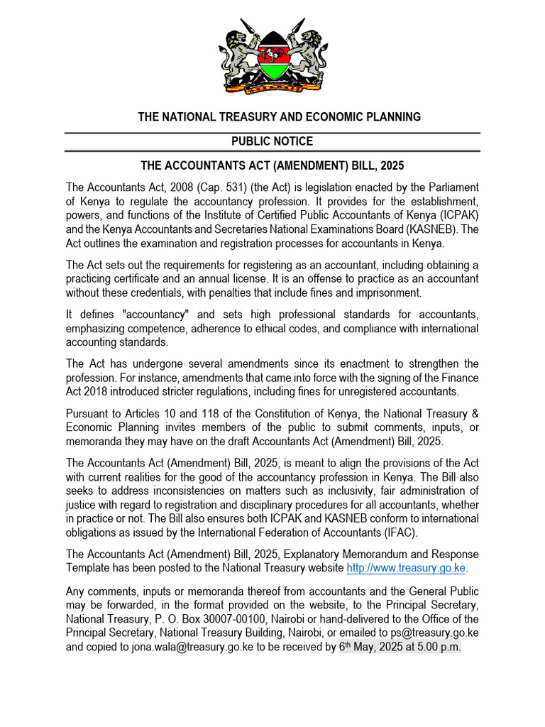 Public Notice The Accountants Act Amendment Bill 2025 2 | PDF ...