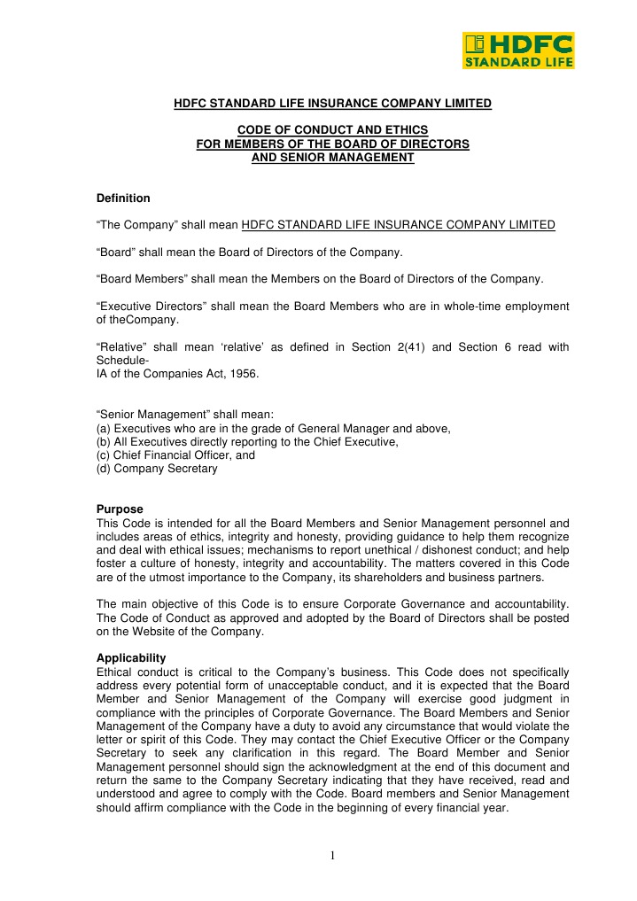 HDFC Code of Conduct for Directors | PDF | Insider Trading | Board Of ...
