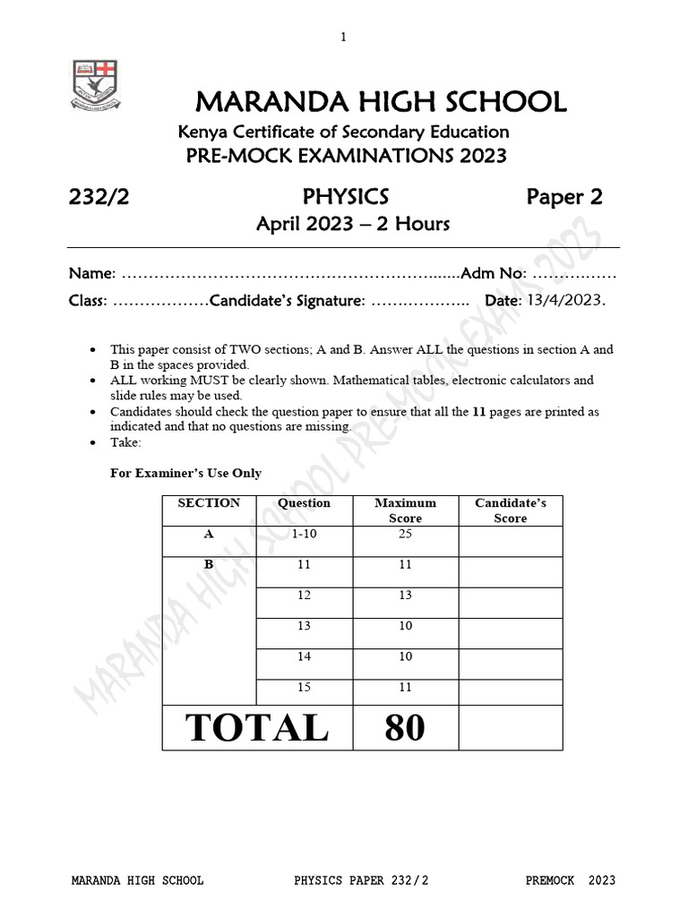 2023 Maranda Pre-Mock PHYPP2QNS | PDF | Mirror | Capacitance