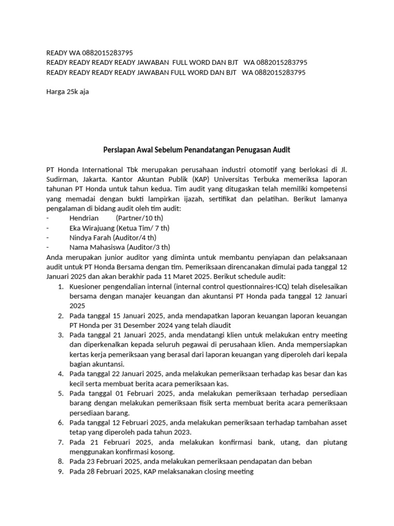 READY Lab Auditing Tugas 1-8 WA 0882015283795 | PDF