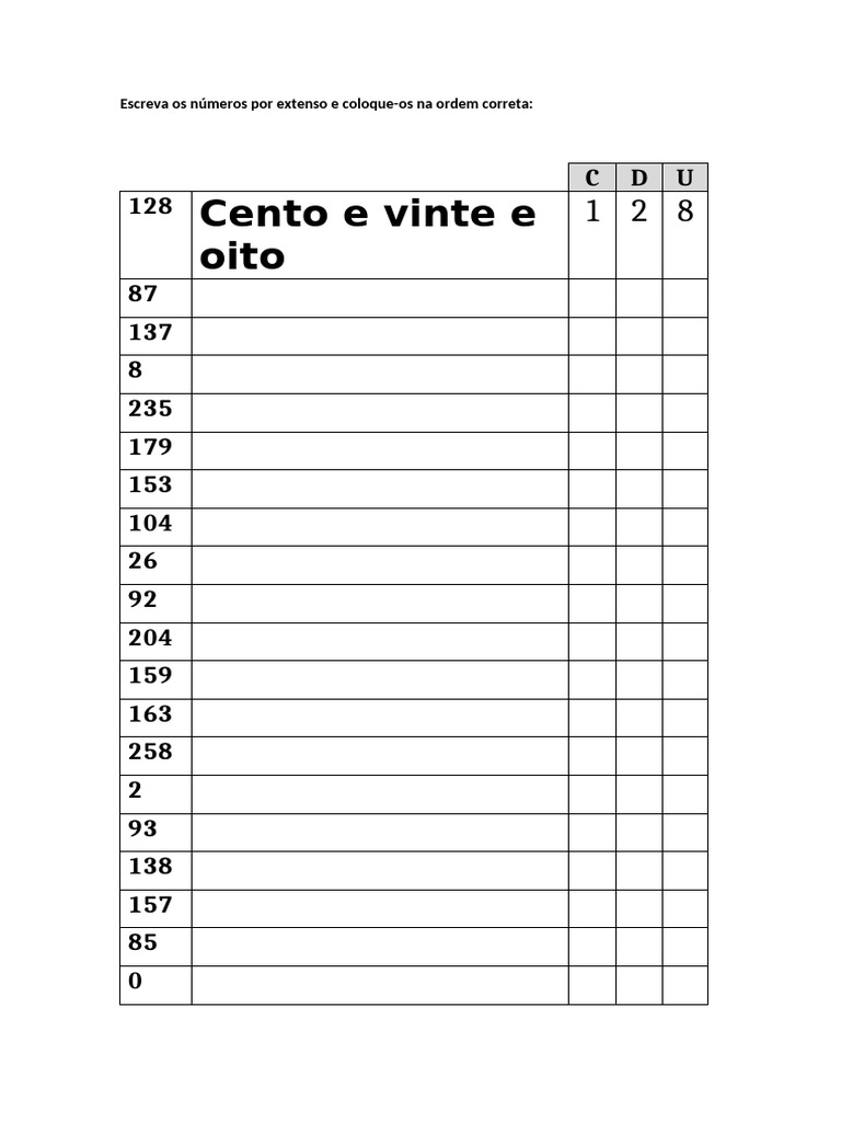 Escreva Os Números Por Extenso e Coloque | PDF