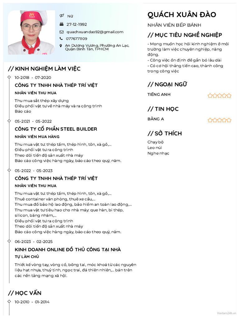 Quach - Xuan - Dao - CV - Bếp Bánh | PDF