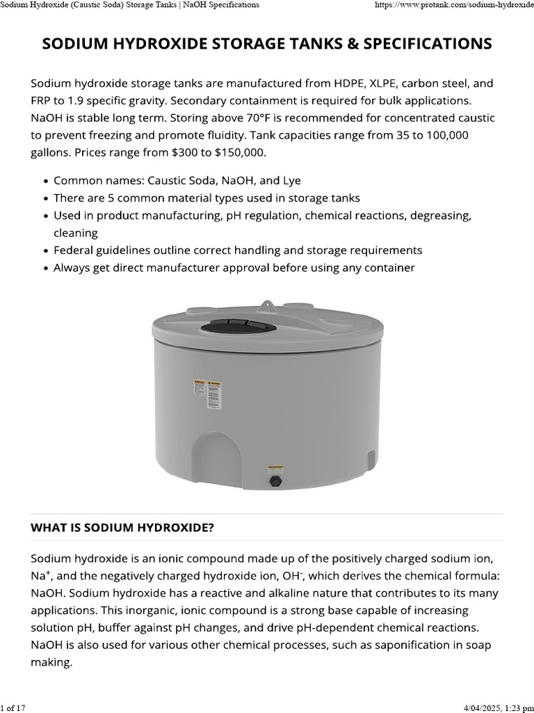 Sodium Hydroxide Tank Storage Material Compatibility | PDF | Sodium ...